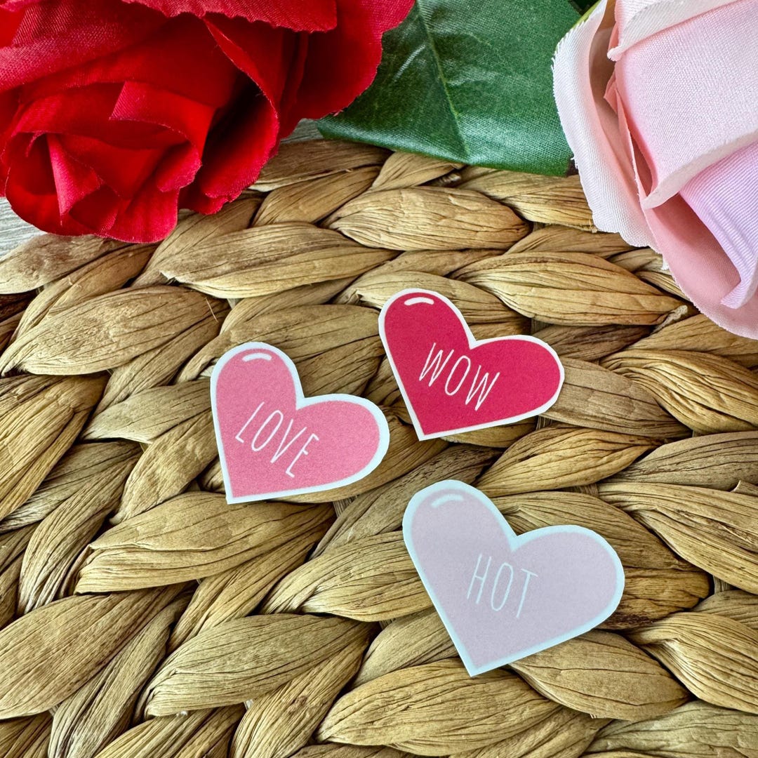 Heart Sticker Set, Valentine Stickers: Love Hot Wow, Vinyl Sticker Set ...