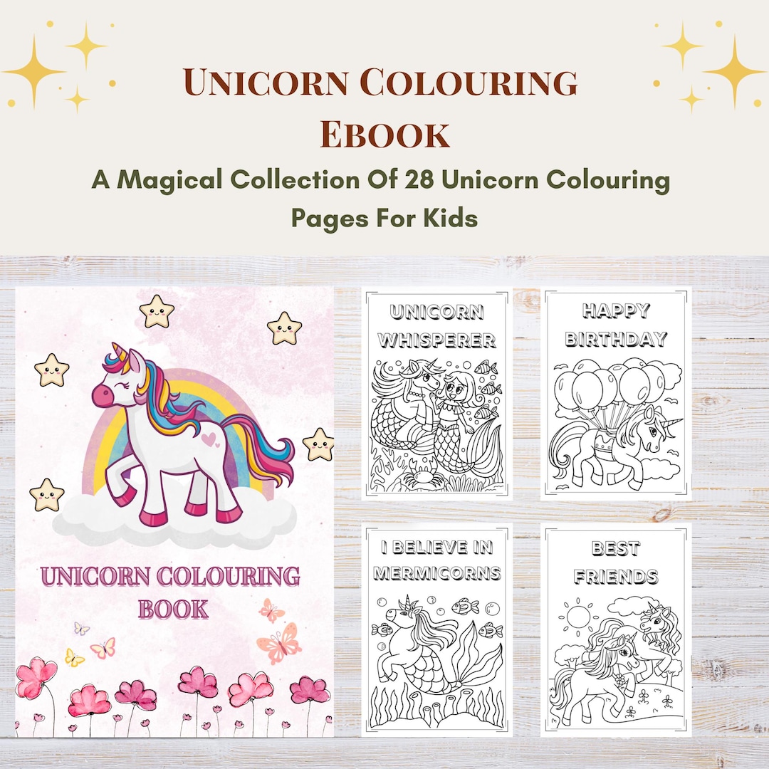 28 Unicorn Coloring Pages for Kids | Birthday Activity Book (digital ...