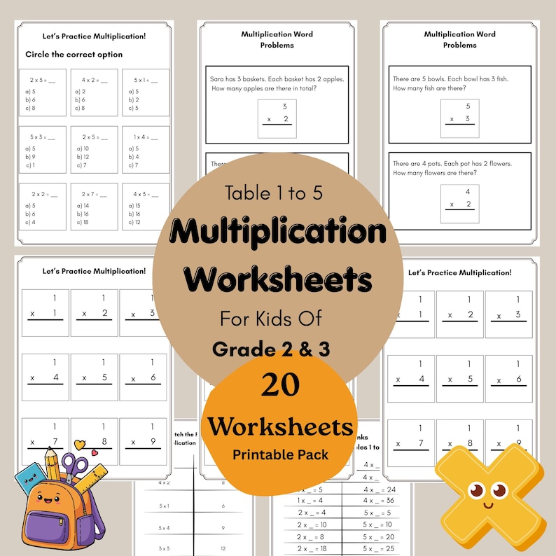 Grade 2 3 Multiplication Worksheets | Tables 1-5 Math Printables (PDF ...