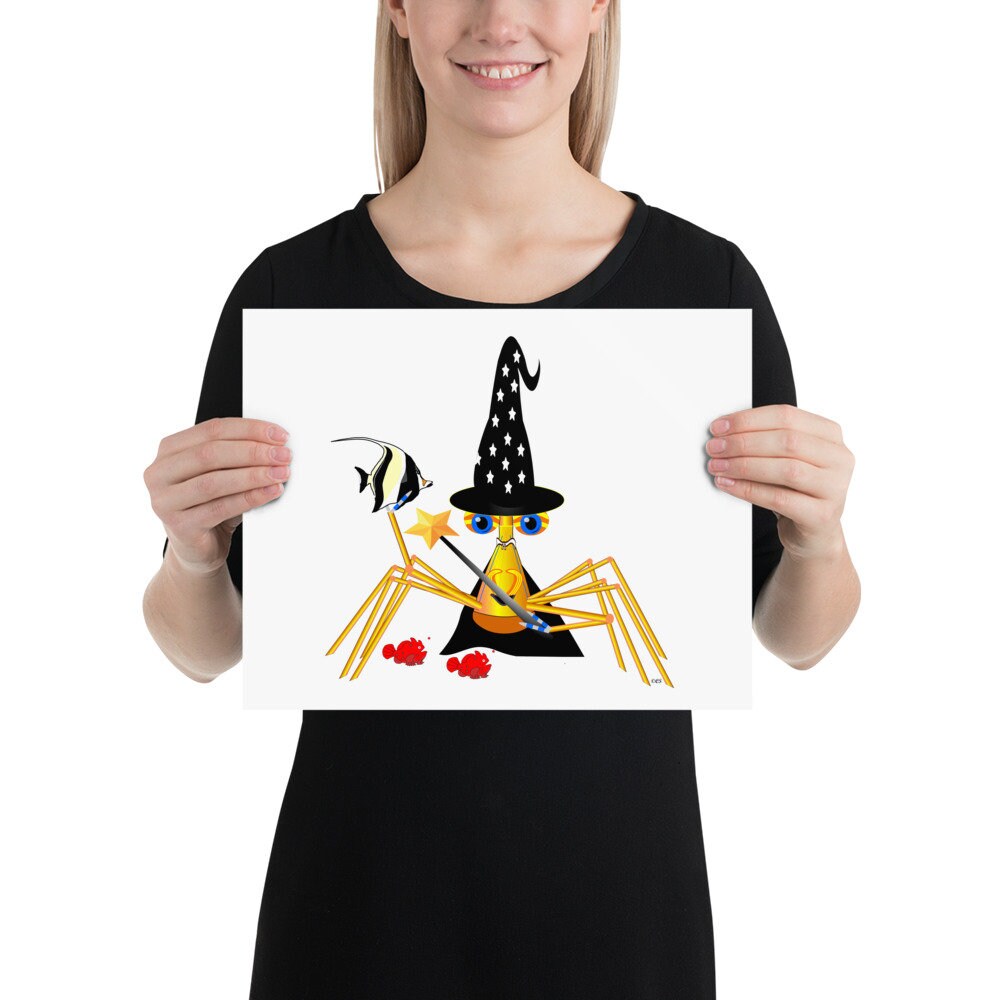 Cute Wizard Poster, Crab, Cartoon Crab, Wall Art, Nursery Kids, Baby ...