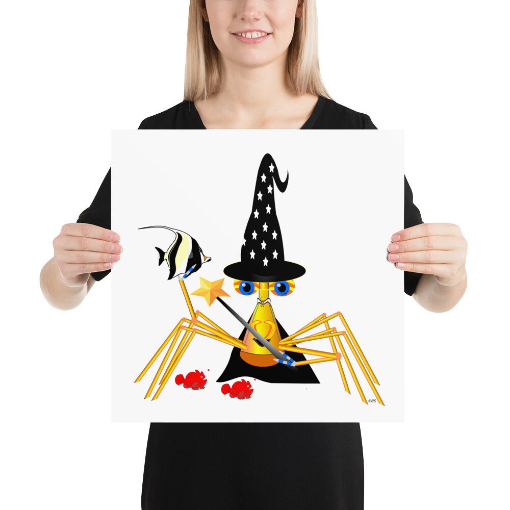 Cute Wizard Poster, Crab, Cartoon Crab, Wall Art, Nursery Kids, Baby ...