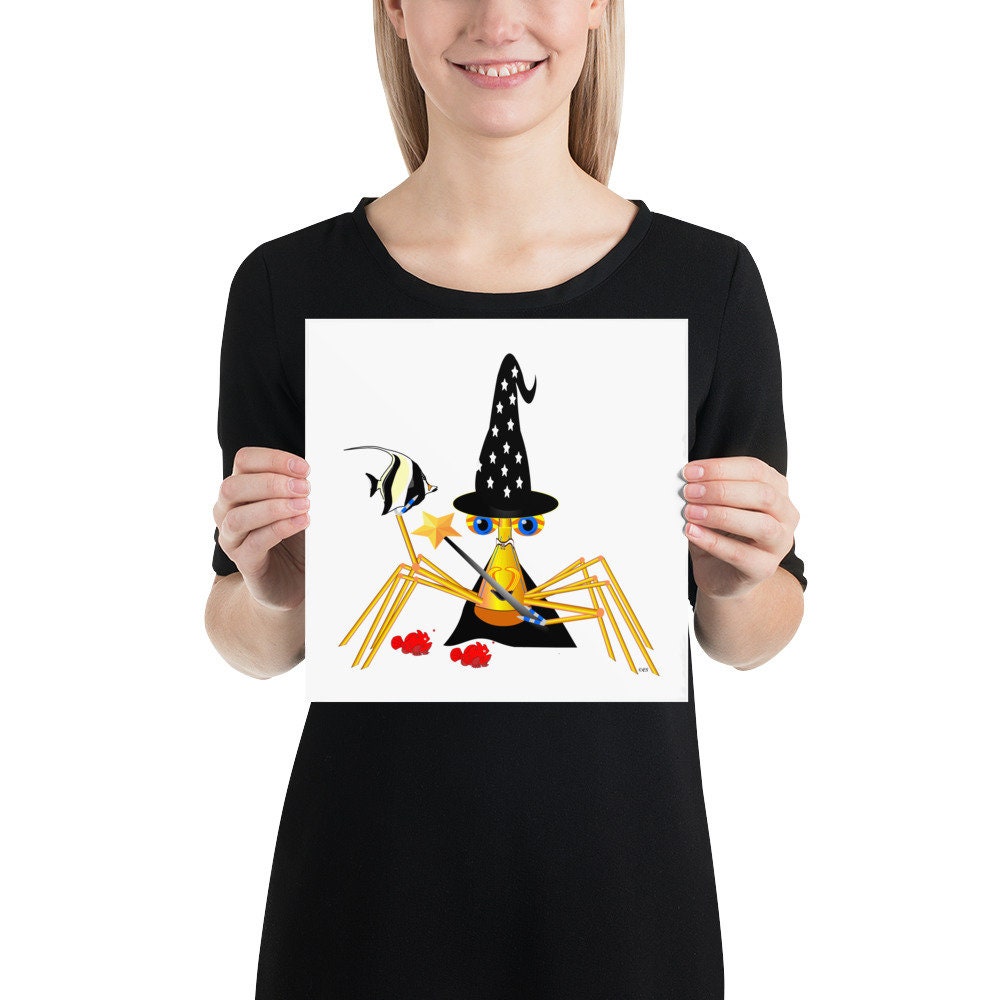Cute Wizard Poster, Crab, Cartoon Crab, Wall Art, Nursery Kids, Baby ...
