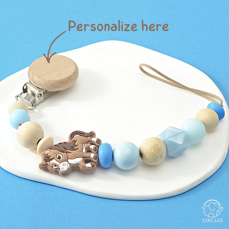 Horse Pacifier Holder – Pony Dummy Chain - Personalized Wooden Name ...