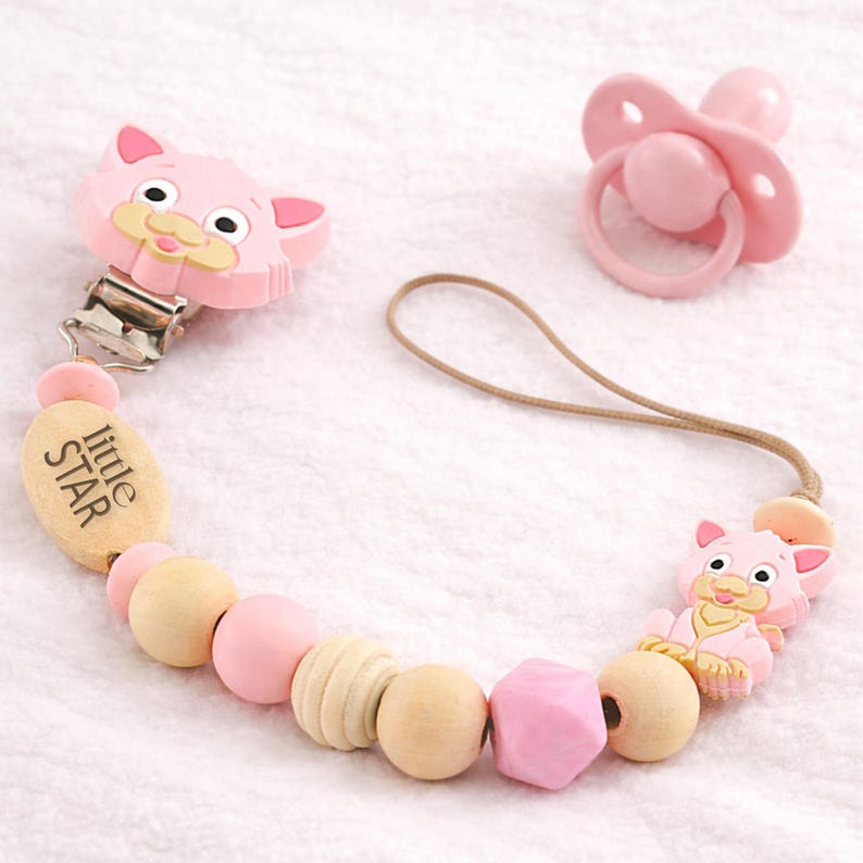 Cute Kitten Pacifier Clip Personalized Soother Holder Cat Dummy Clip ...