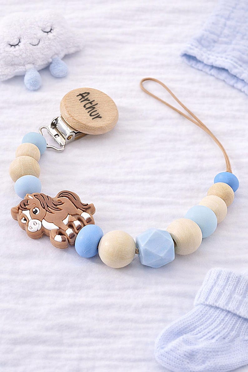 Horse Pacifier Holder – Pony Dummy Chain - Personalized Wooden Name ...
