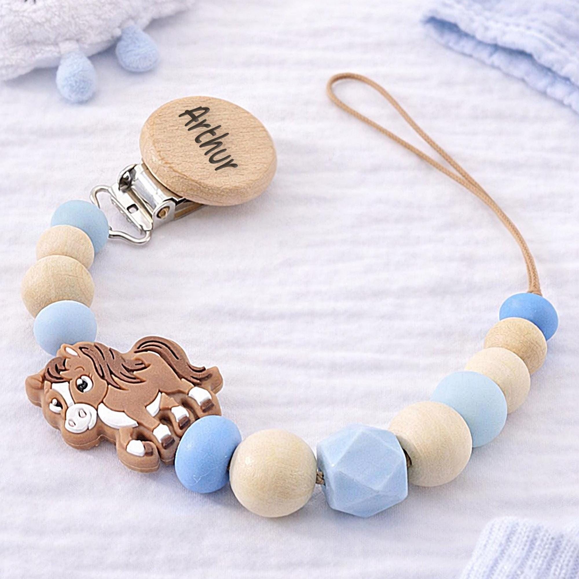 Horse Pacifier Holder – Pony Dummy Chain - Personalized Wooden Name ...