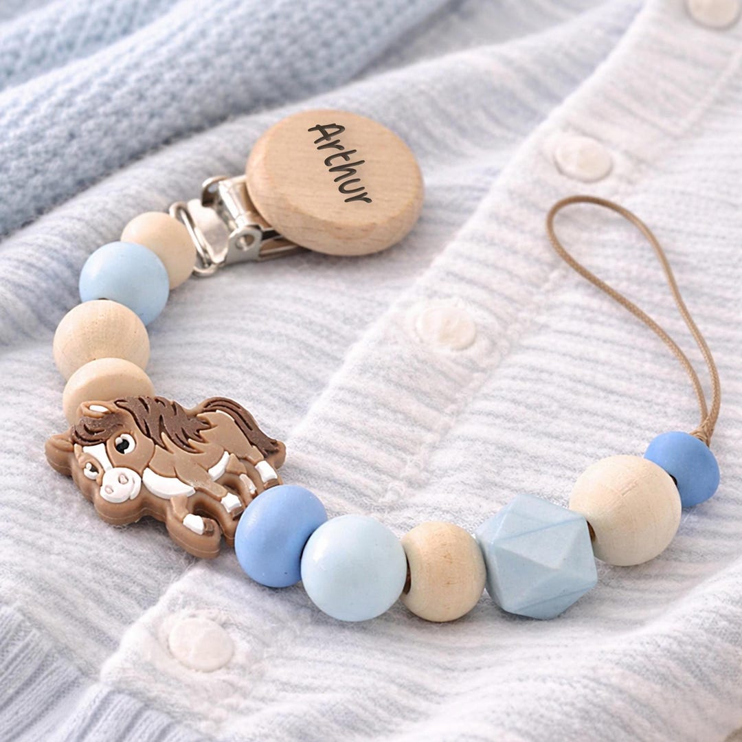 Horse Pacifier Holder – Pony Dummy Chain - Personalized Wooden Name ...