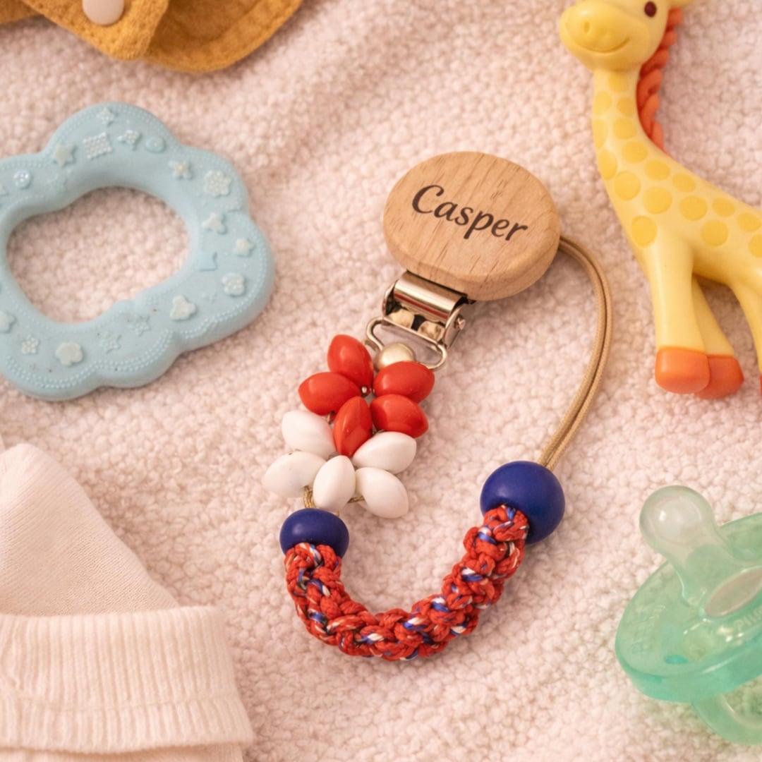 Personalized Macrame Pacifier Clip Handmade Braided Silicone Flower ...