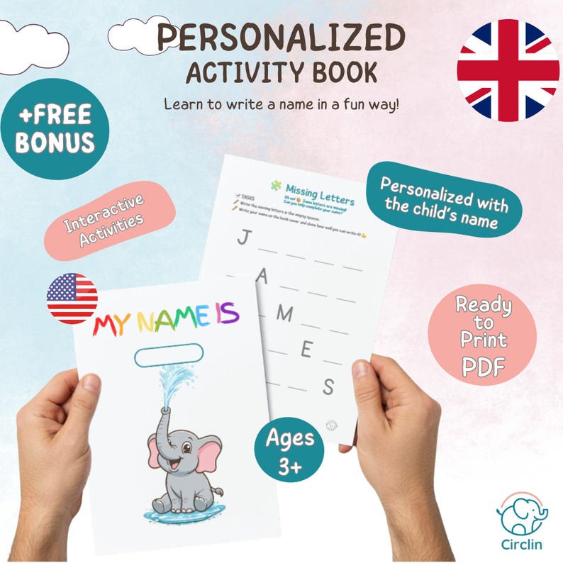 Personalized Name Activity Book Printable PDF for Kids 3–5 Years Learn ...