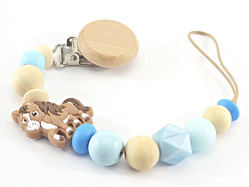 Horse Pacifier Holder – Pony Dummy Chain - Personalized Wooden Name ...