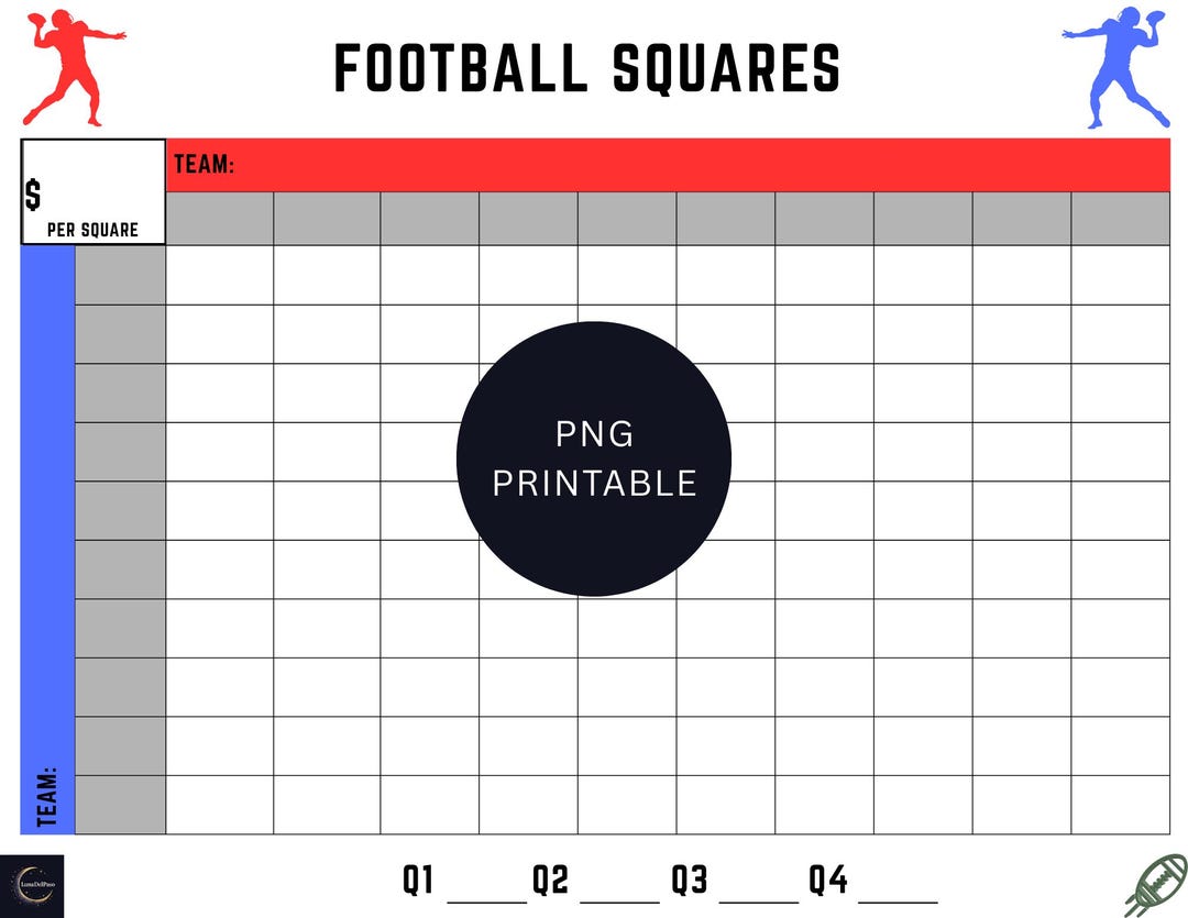 Printable Football Squares Grid | Fundraiser Game Pool 100 Squares (PNG ...