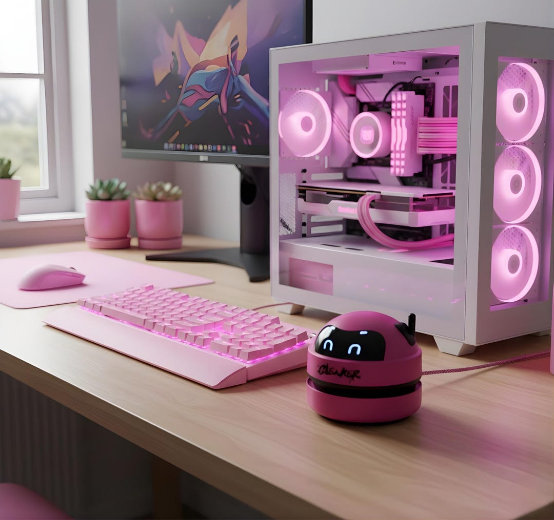 Kawaii Desk Vacuum - Pink Cute Robot Keyboard Cleaner - Cozy Gaming ...