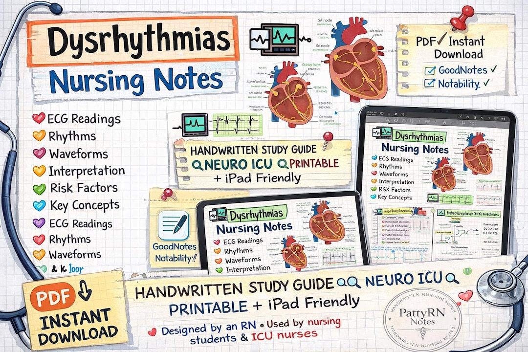 Dysrhythmias | ECG & EKG Interpretation | Handwritten Study Guide | ICU ...