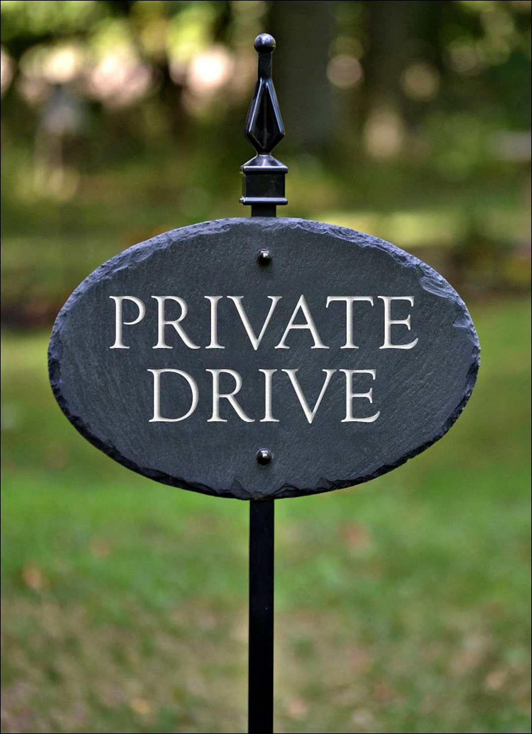 Carved PRIVATE DRIVE Slate W/ Lawn Stake Sign / Property No Trespassing ...