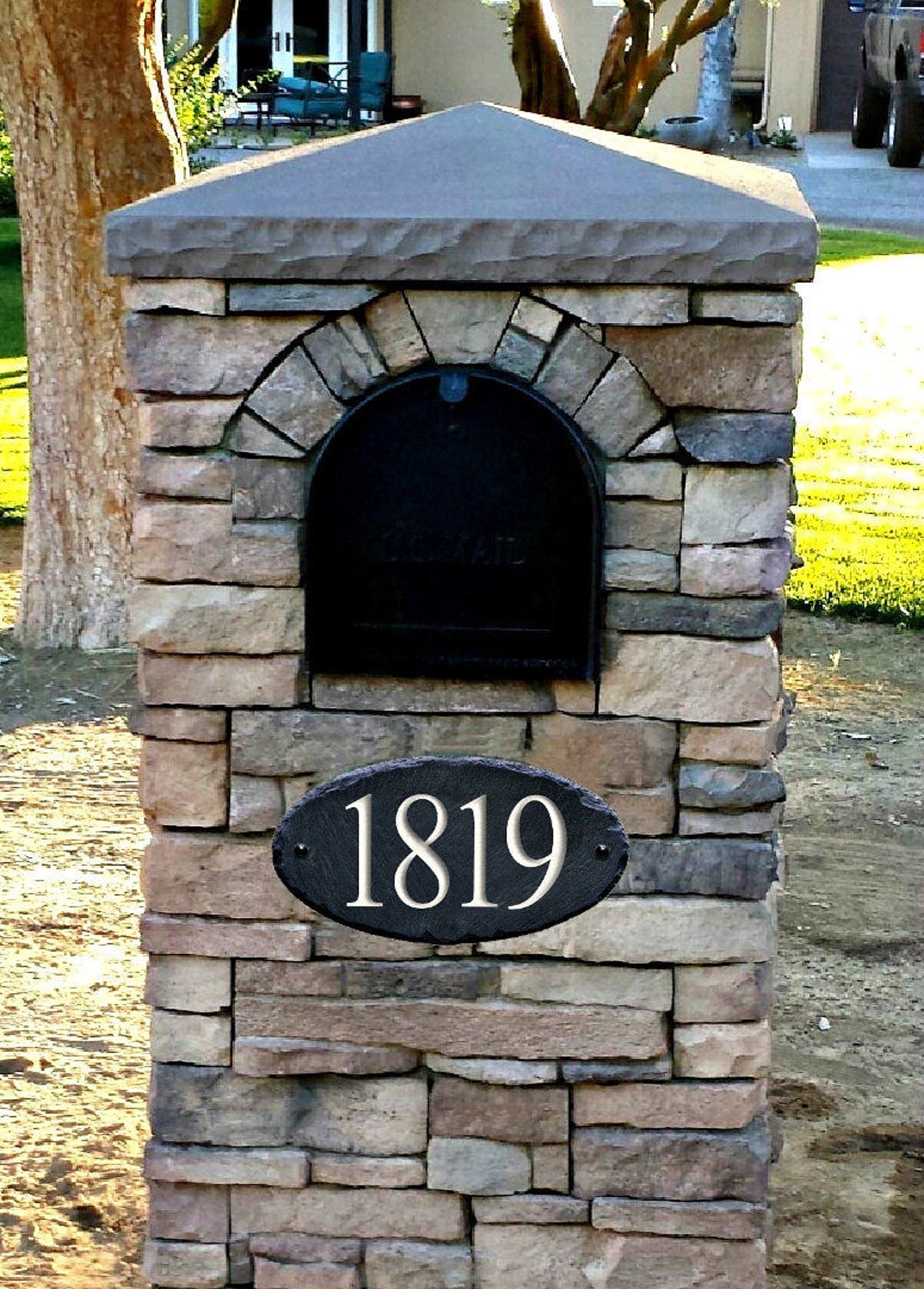 SLATE House Numbers Carved Stone Marker / Home Address Sign Plaque ...