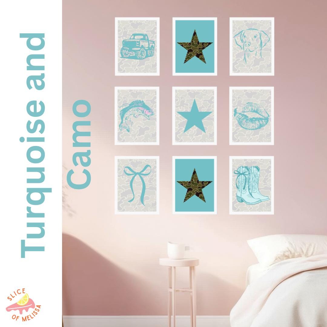 Preppy Camo Country Coquette Posters Turquoise Cowgirl Wall Art ...