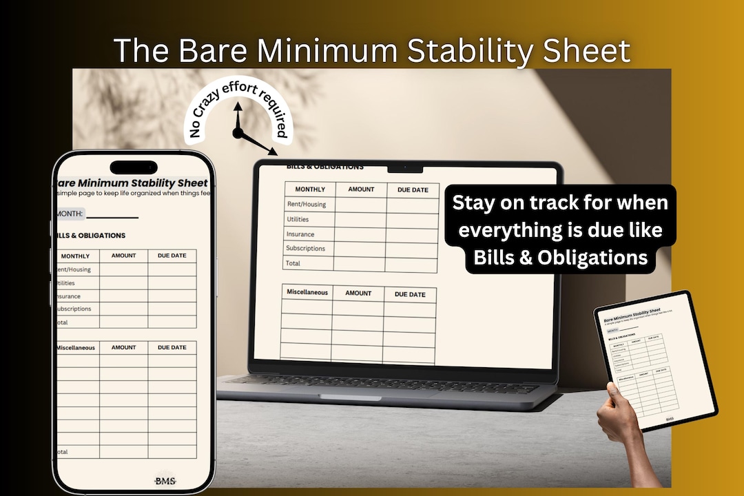 Bare Minimum Stability Sheet Printable | Simple Life & Money Organizer ...