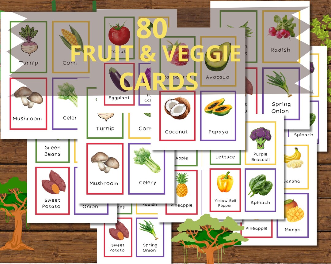 80 Fruits and Vegetables Flashcards | Preschool Learning Montessori ...