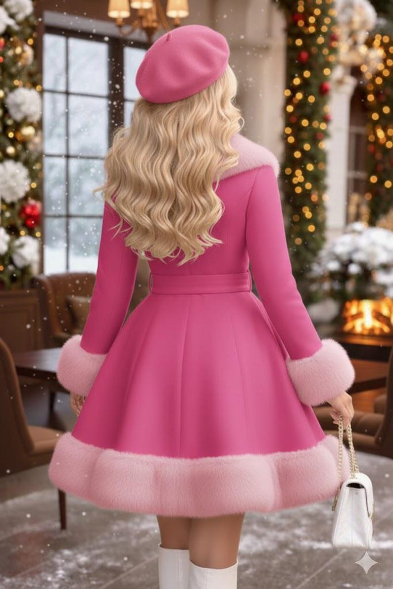 Custom Pink Princess Wool Coat – Faux Fur Trim, Tailored Fit - Etsy
