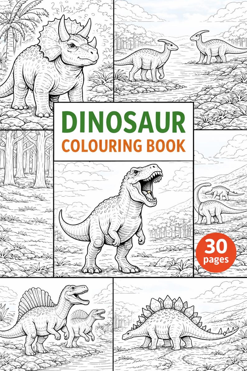 Printable Dinosaur Coloring Book for Kids | 30 Dinosaur Colouring Pages ...
