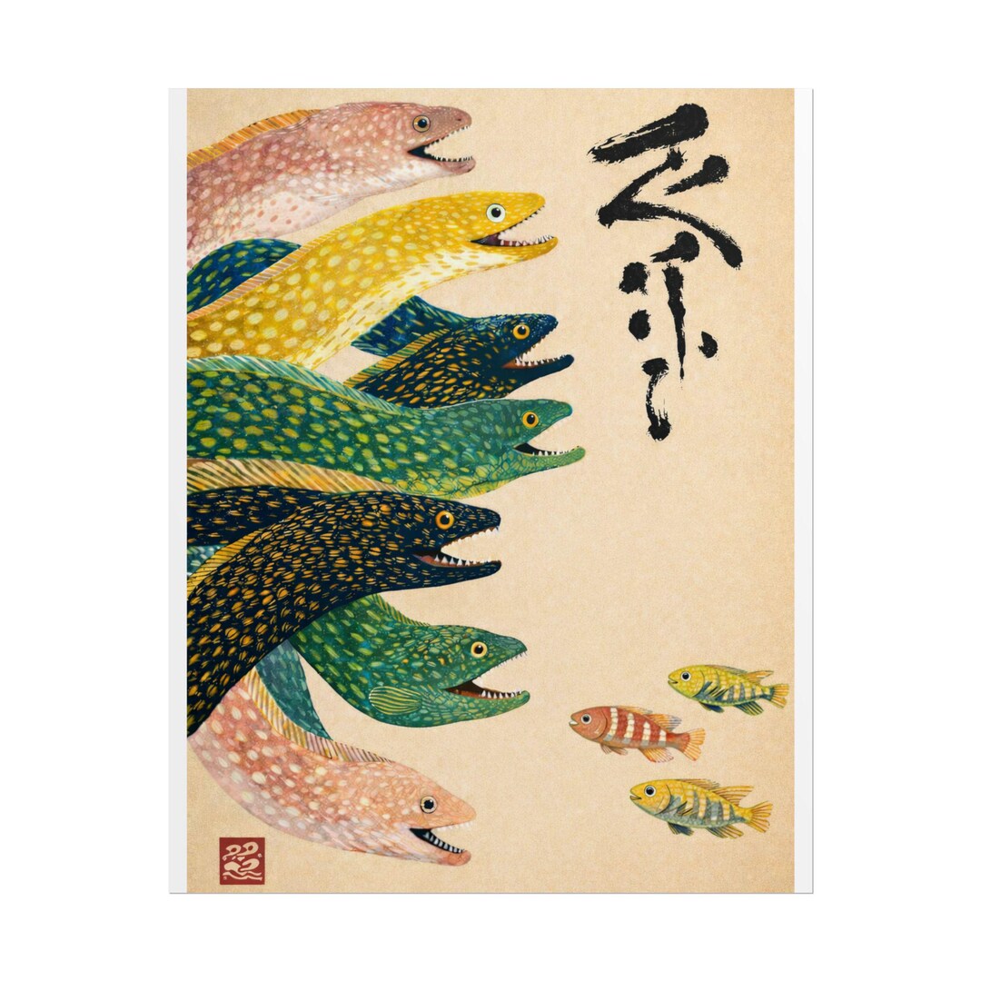 Colorful Moray Eels Rolled Posters | Vintage Japanese Fish Print - Etsy