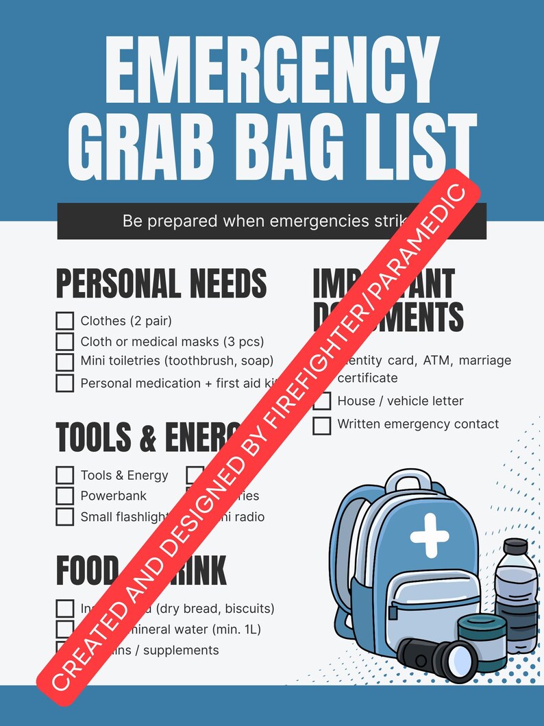 Emergency Grab Bag Checklist Printable | Go Bag Essentials List | First ...