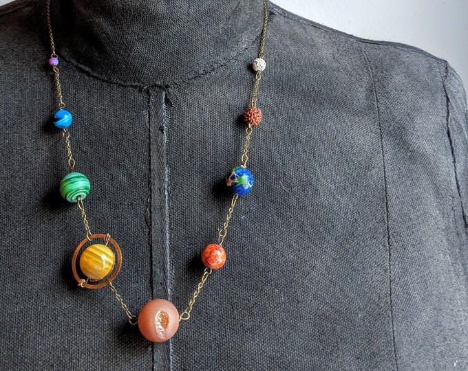 Solar System Necklace - Stone Bead Planets Universe Galaxy Nebula Space ...