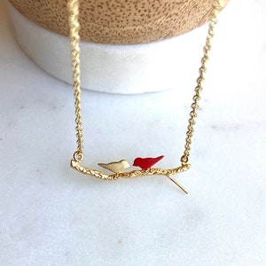 Delicate Cardinal Bird Necklace / Gold Bird Necklace / Red Cardinal ...