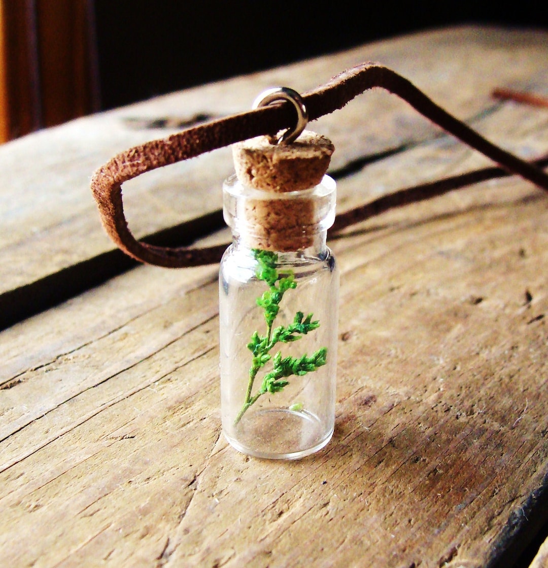 Faux Leather Tree Necklace / Miniature Bottle Necklace / Terrarium ...