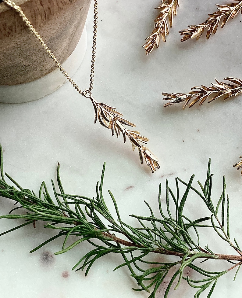 Gold Rosemary Necklace / Herb Necklace / Rosemary Herb / Gold | Etsy