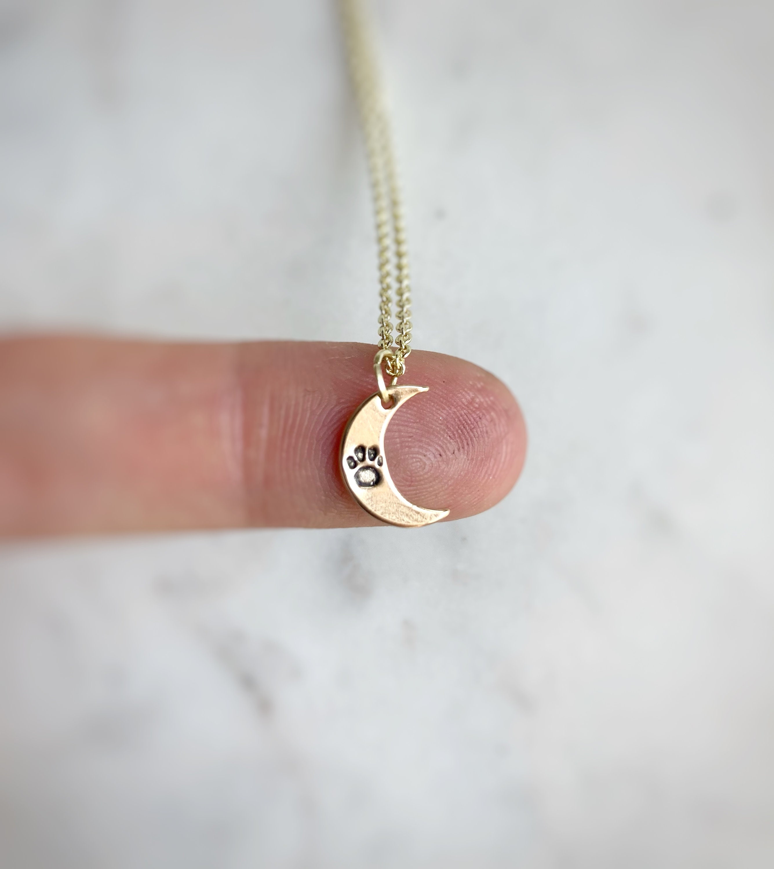 Moon Paw Print Necklace / Lunar Dog / Gold Crescent Moon | Etsy