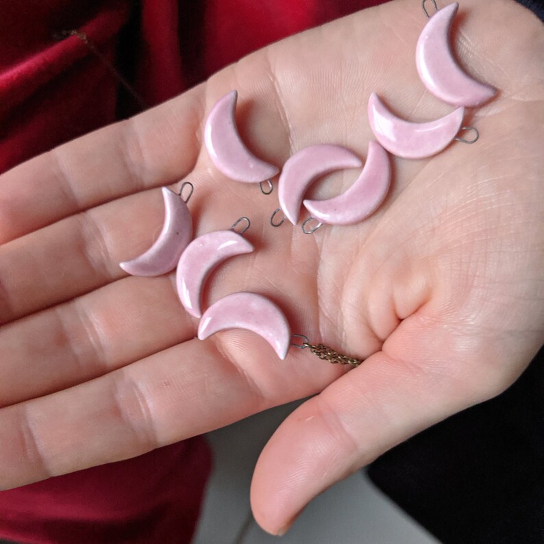 Pink Moon Necklace Strawberry Moon Clay Ceramic Moon | Etsy