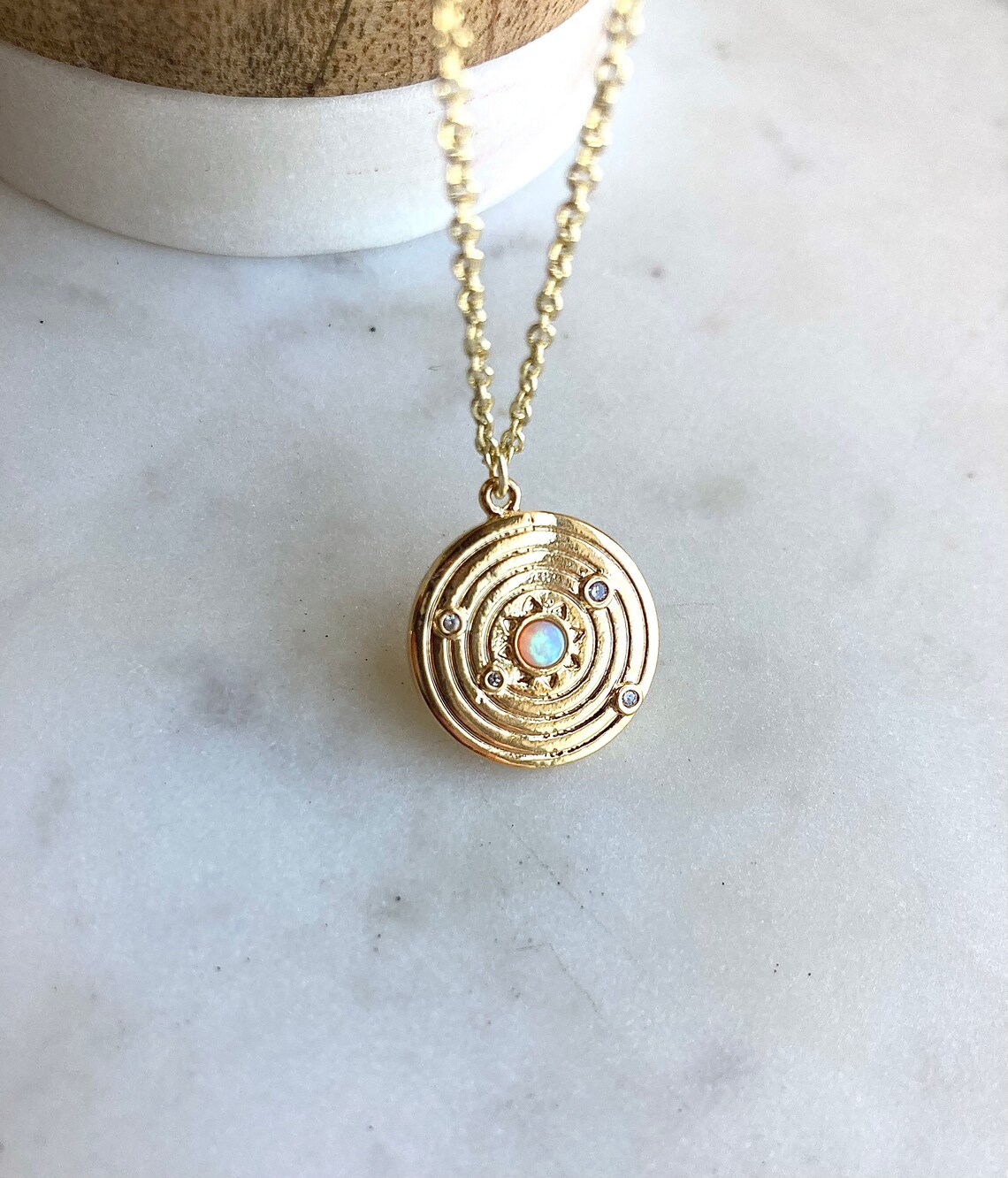 Gold Universe Necklace with Opal Sun / Solar System Necklace / | Etsy