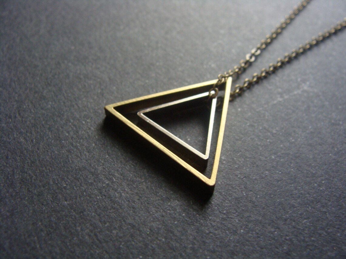 Double Triangle Necklace / Triangle / Silver Necklace / Brass - Etsy