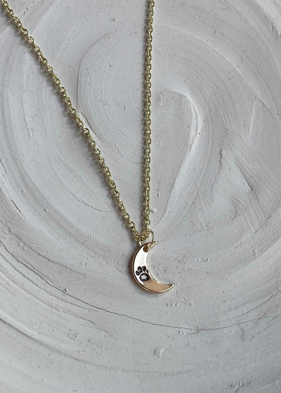 Moon Paw Print Necklace / Lunar Dog / Gold Crescent Moon Necklace / Dog ...