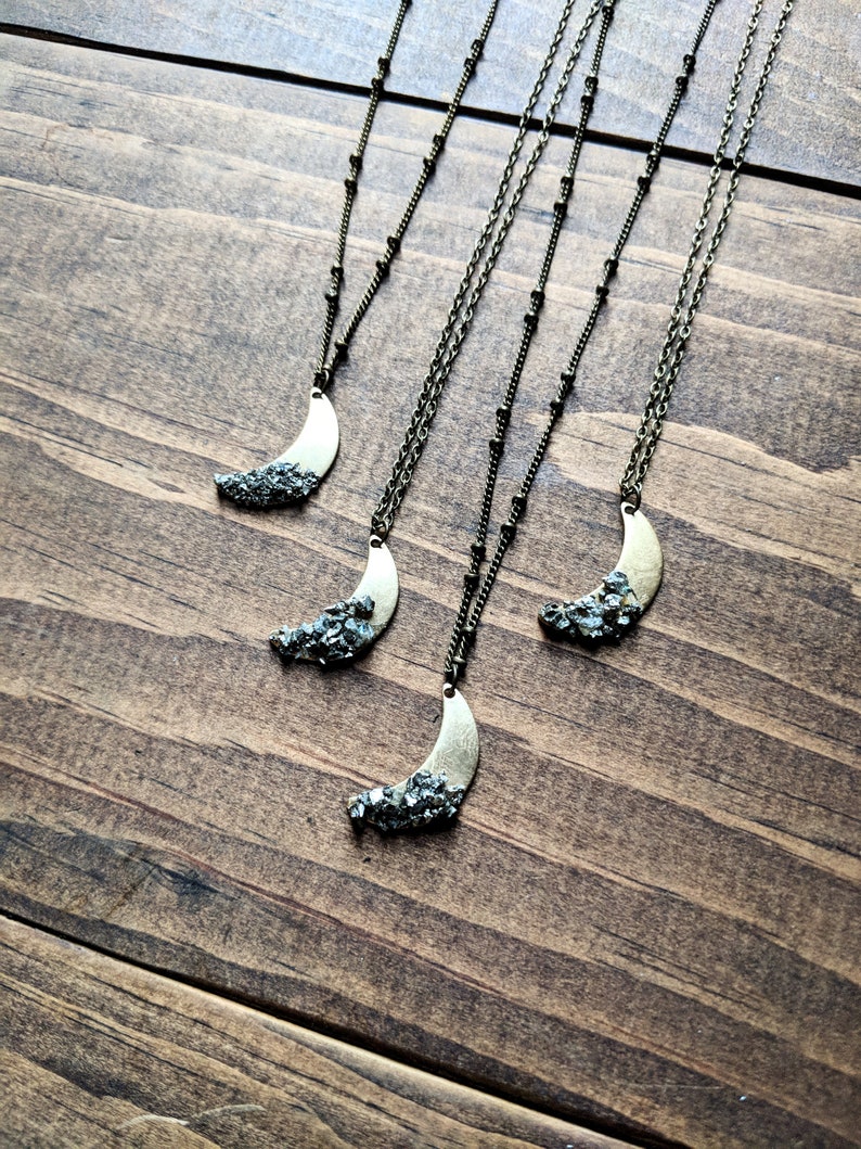 Tiny Moon Necklace / Brass Moon Starry Boho Moon Necklace - Etsy