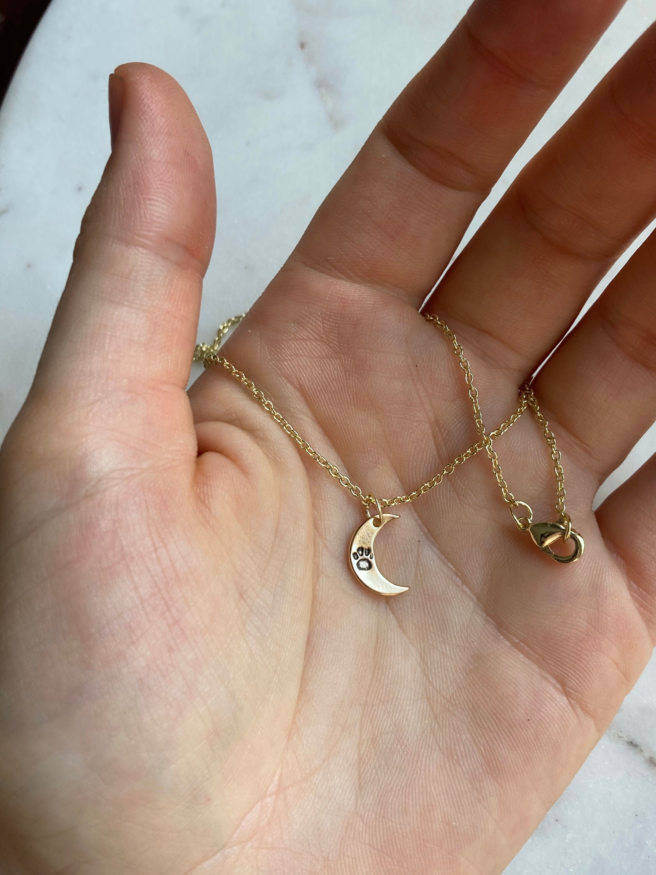 Moon Paw Print Necklace / Lunar Dog / Gold Crescent Moon Necklace / Dog ...