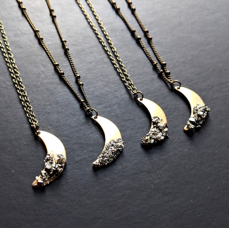 Tiny Moon Necklace / Brass Moon Starry Boho Moon Necklace - Etsy