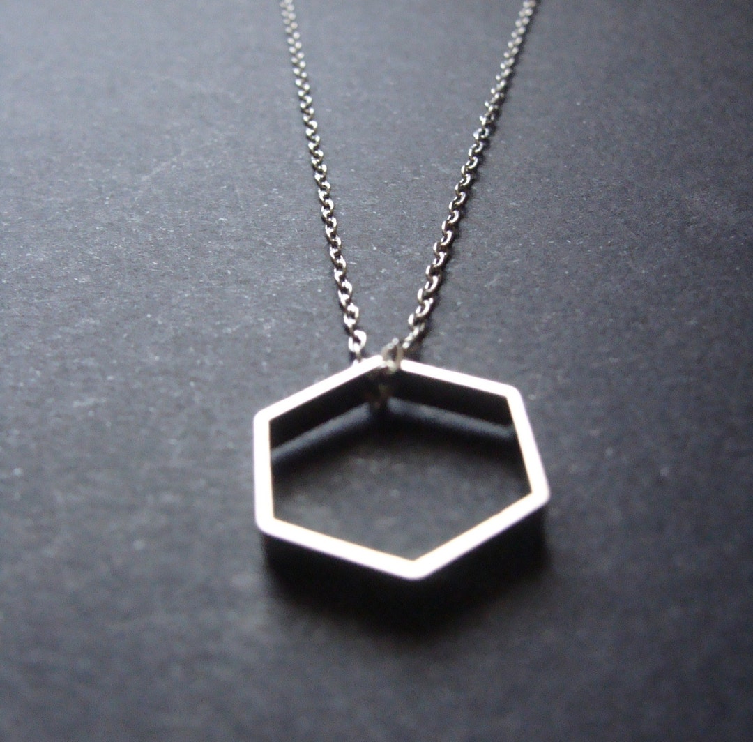 Silver Geometry Hexagon Necklace - Etsy