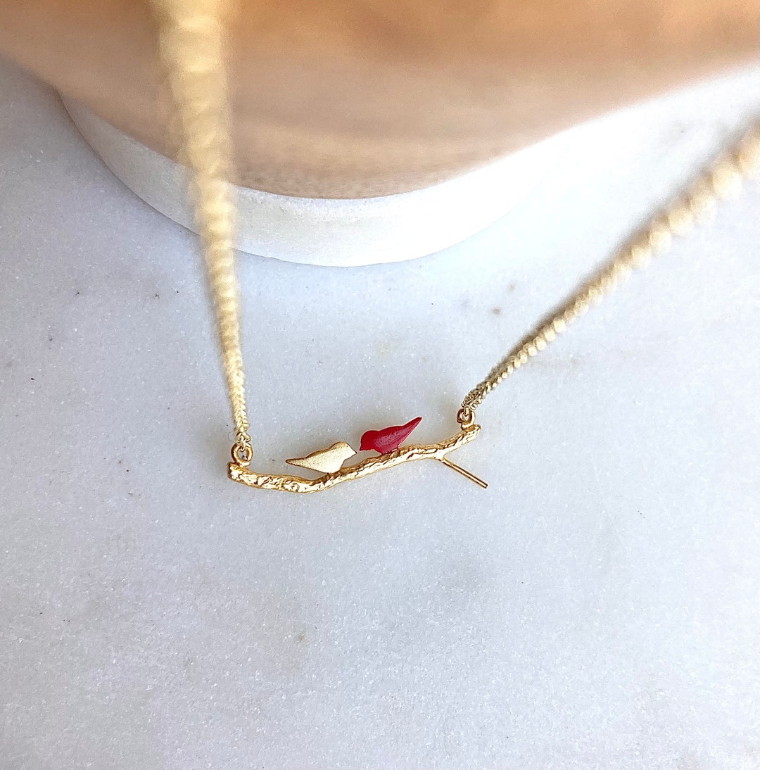 Delicate Cardinal Bird Necklace / Gold Bird Necklace / Red Cardinal ...