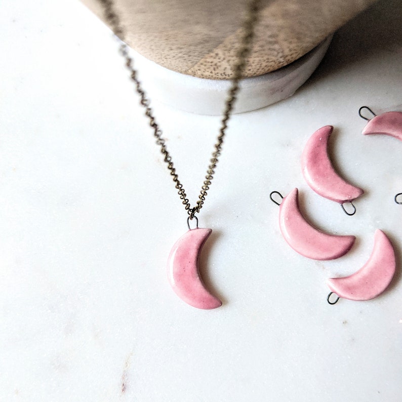 Pink Moon Necklace Strawberry Moon Clay Ceramic Moon | Etsy