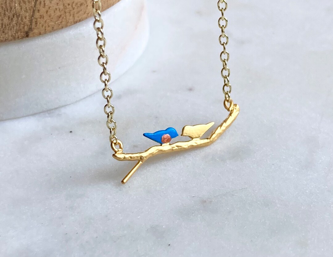 Delicate Blue Bird Necklace / Gold Bird Necklace / Blue Bird Jewelry ...