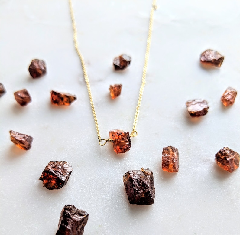 Raw Garnet Necklace January Birthstone on Gold or Silver Chain - Dainty ...