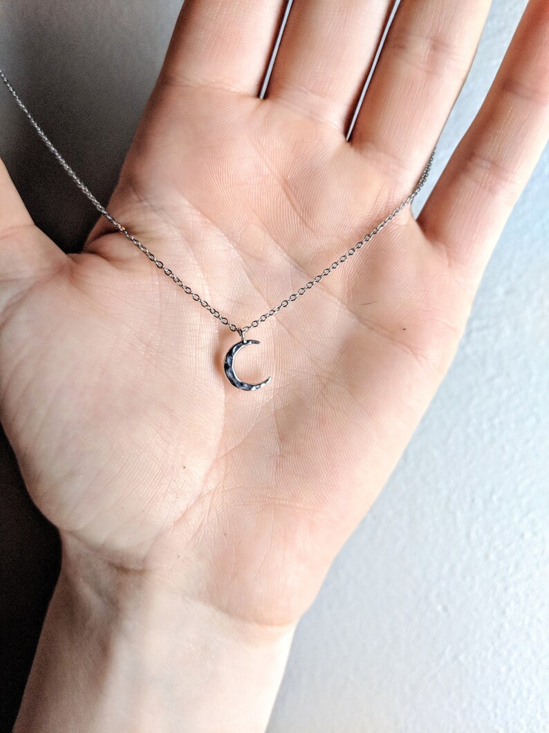 Tiny Hammered Silver Crescent Moon Necklace - Etsy