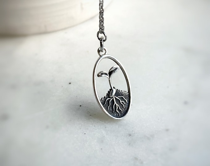 Sterling Silver Sprout Necklace / Seedling / Seed Necklace / Plant ...