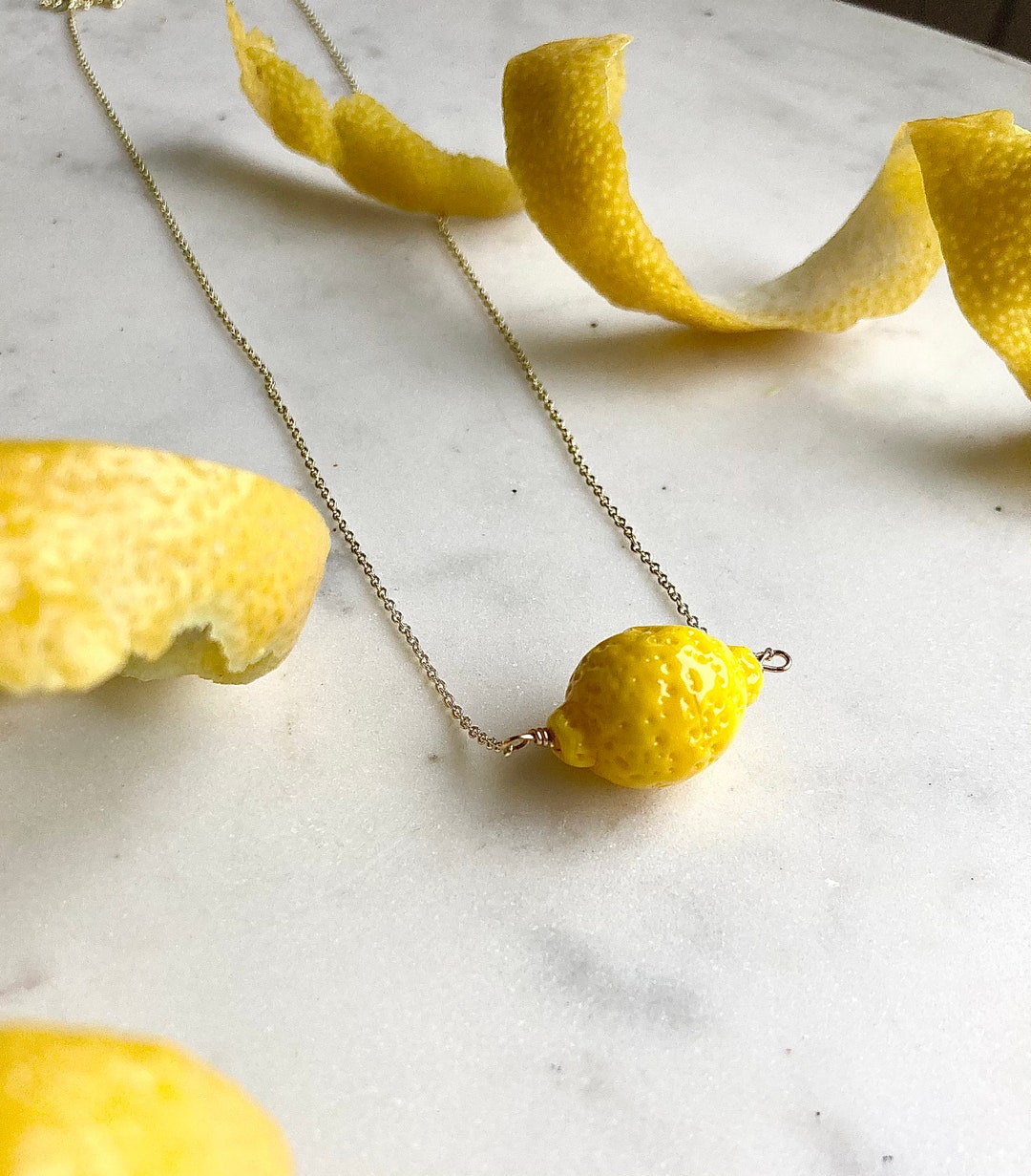 Miniature Lemon Necklace / Lemon Fruit Necklace/ Handblown Glass ...