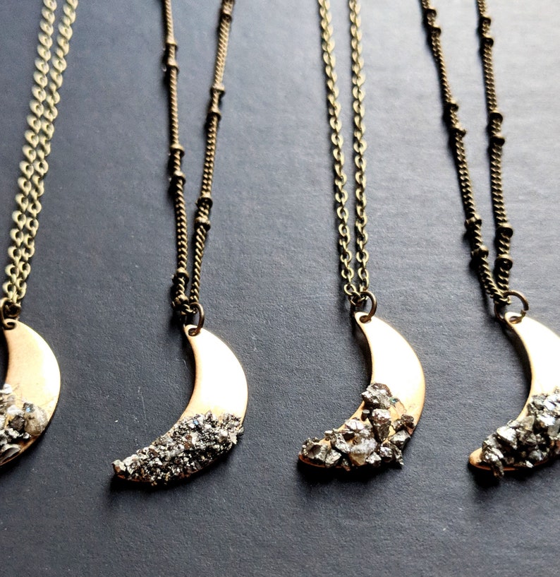 Tiny Moon Necklace / Brass Moon Starry Boho Moon Necklace - Etsy