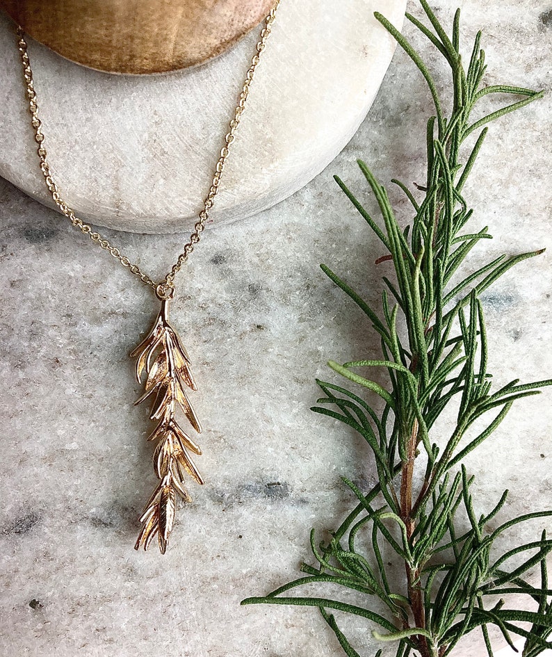 Gold Rosemary Necklace / Herb Necklace / Rosemary Herb / Gold | Etsy