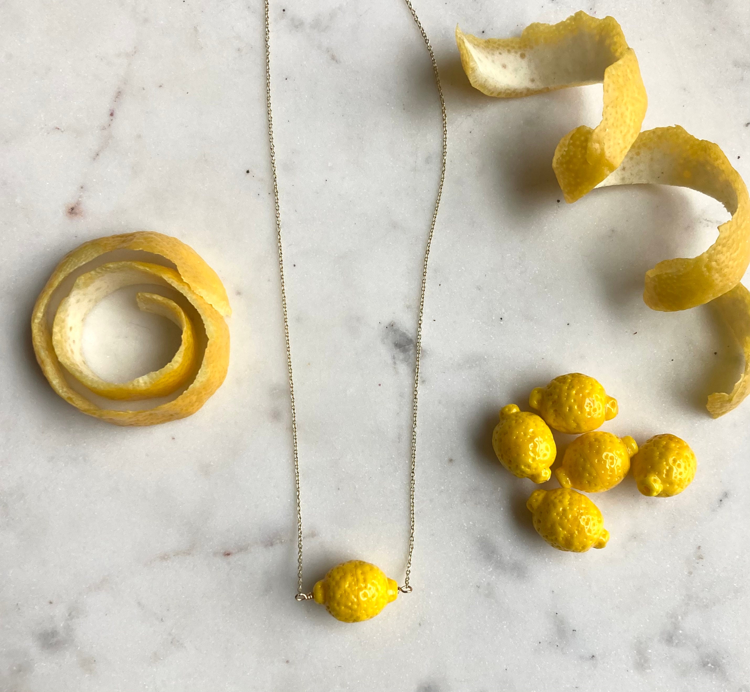 Miniature Lemon Necklace / Lemon Fruit Necklace/ Handblown | Etsy