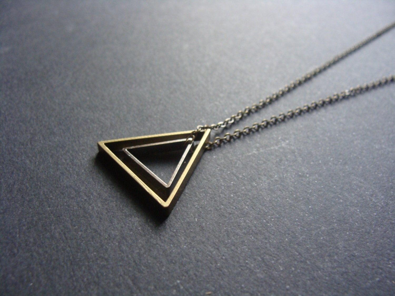 Double Triangle Necklace / Triangle / Silver Necklace / Brass - Etsy